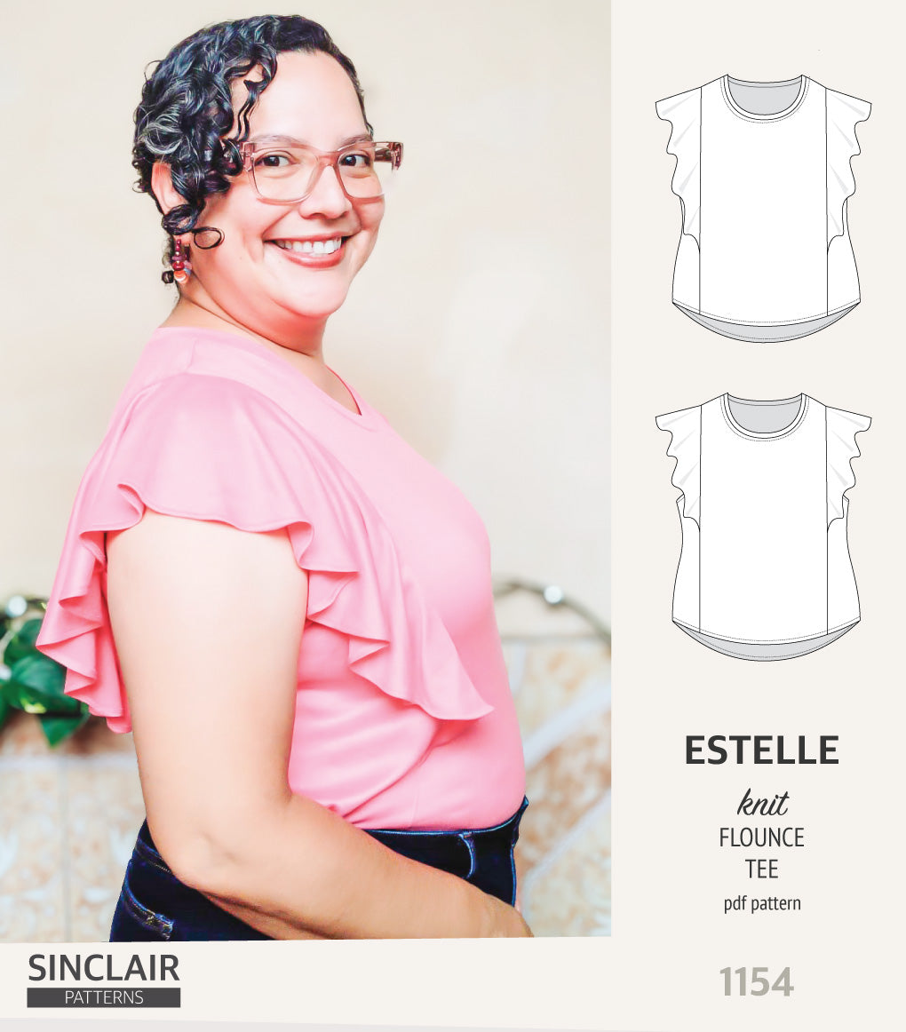Estelle knit tee with over-shoulder flounce (PDF) – Sinclair Patterns