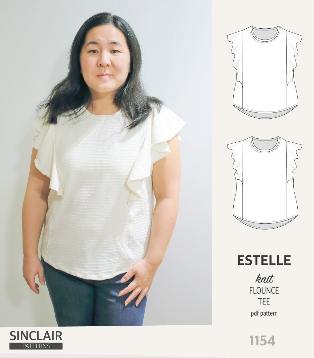 Estelle knit tee with over-shoulder flounce (PDF) – Sinclair Patterns