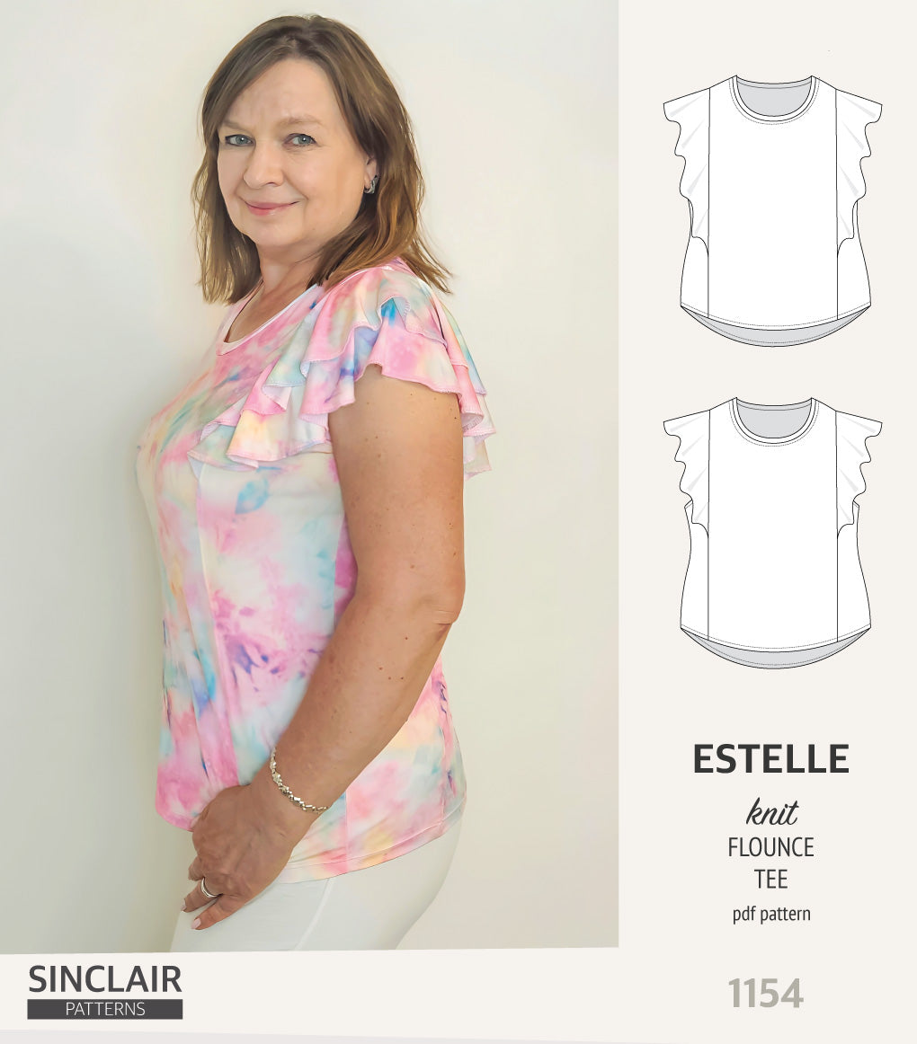 Estelle knit tee with over-shoulder flounce (PDF) – Sinclair Patterns