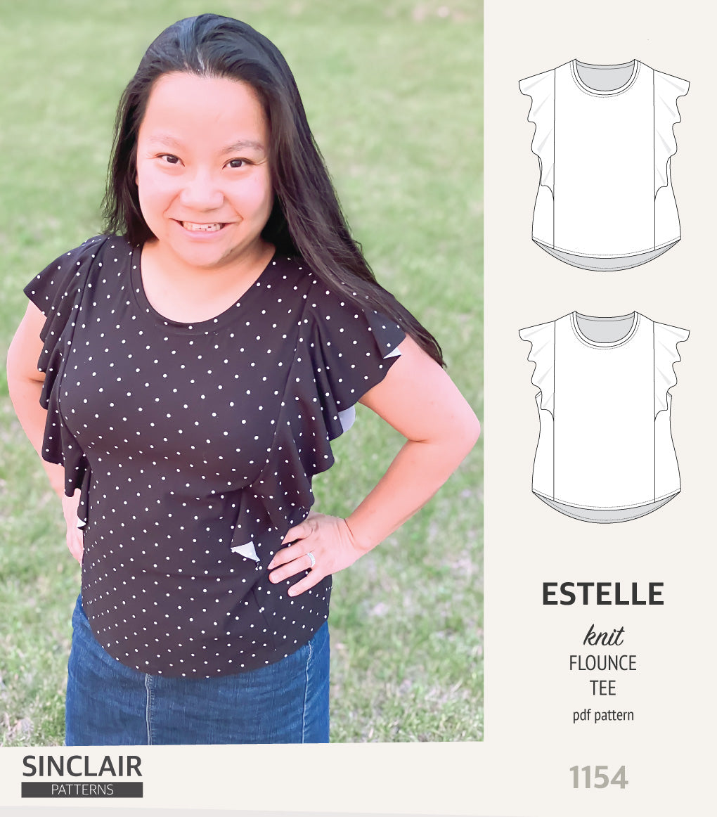 Estelle knit tee with over-shoulder flounce (PDF) – Sinclair Patterns