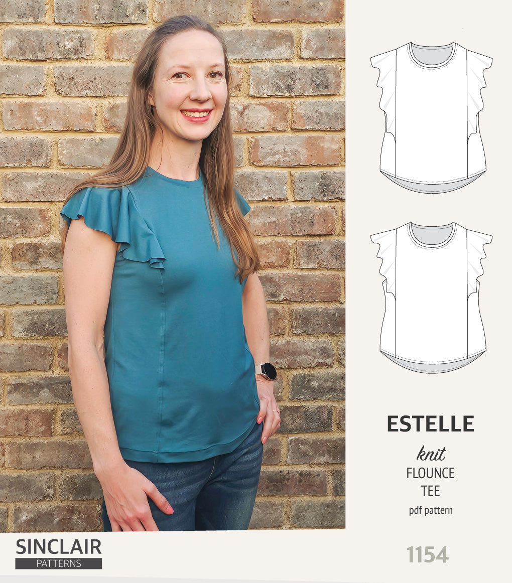 Estelle knit tee with over-shoulder flounce (PDF) – Sinclair Patterns