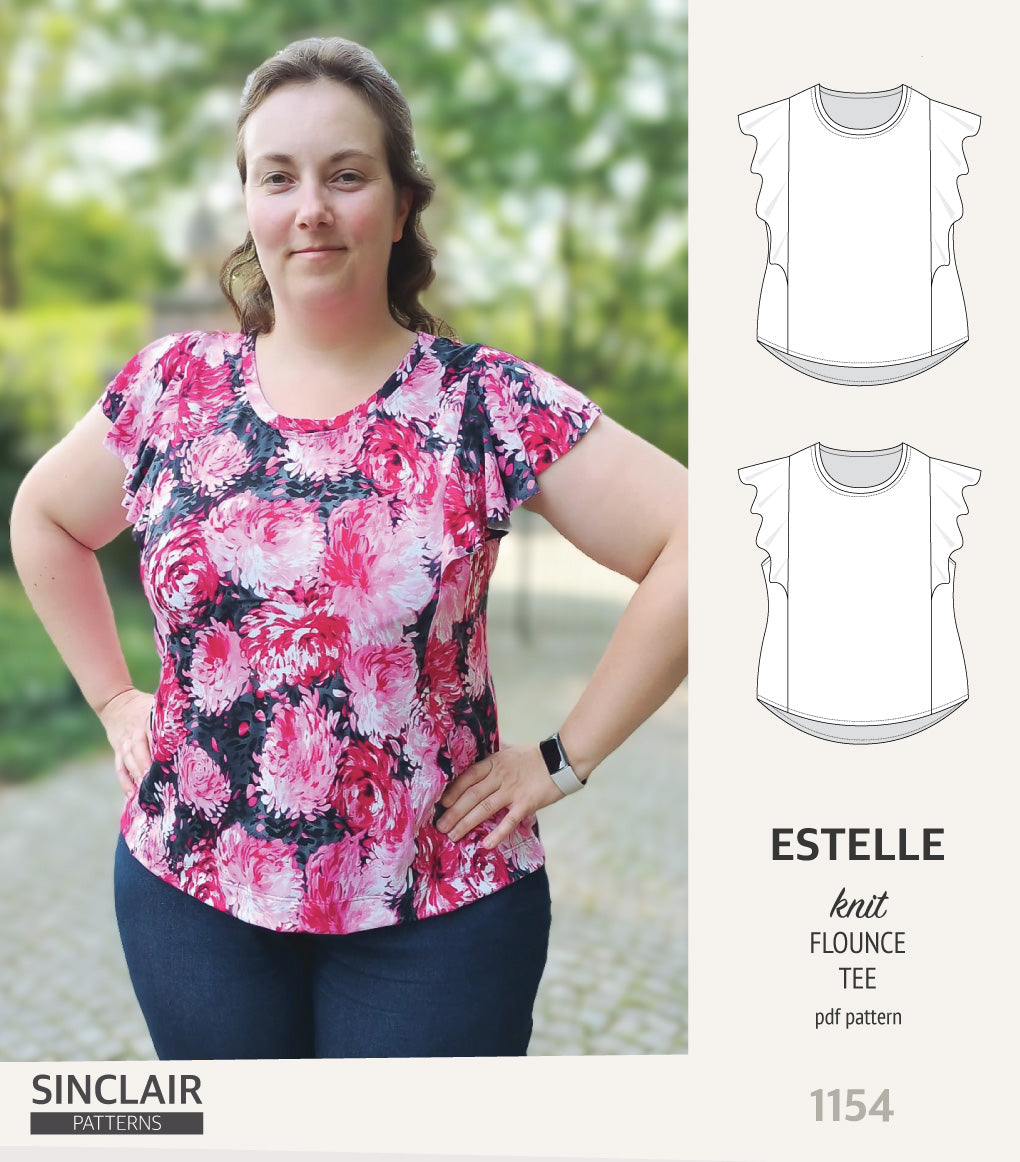 Estelle knit tee with over-shoulder flounce (PDF) – Sinclair Patterns