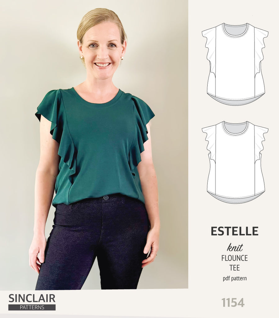 Estelle knit tee with over-shoulder flounce (PDF) – Sinclair Patterns