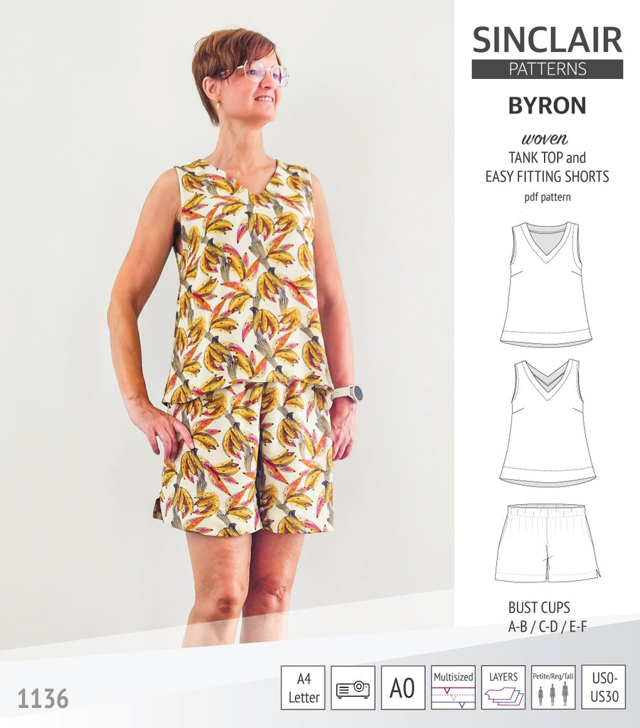 Byron v-neck tank top and easy fitting shorts set for woven fabrics (P ...