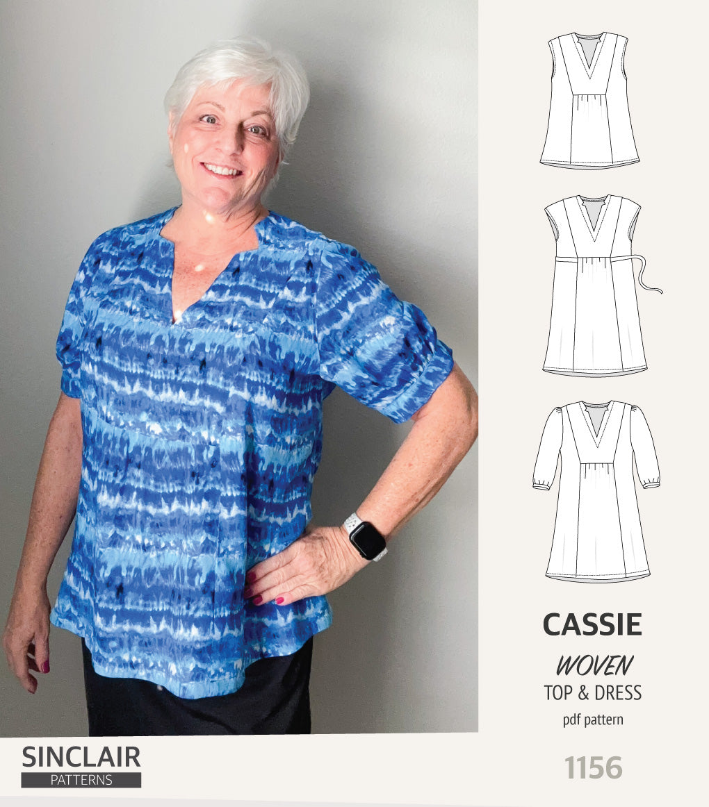 Cassie V neckline woven top and dress with a yoke and notched collar ...