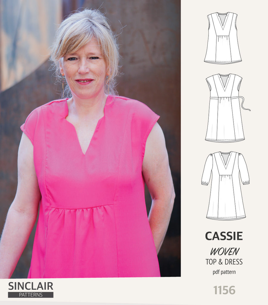 Cassie V neckline woven top and dress with a yoke and notched collar ...