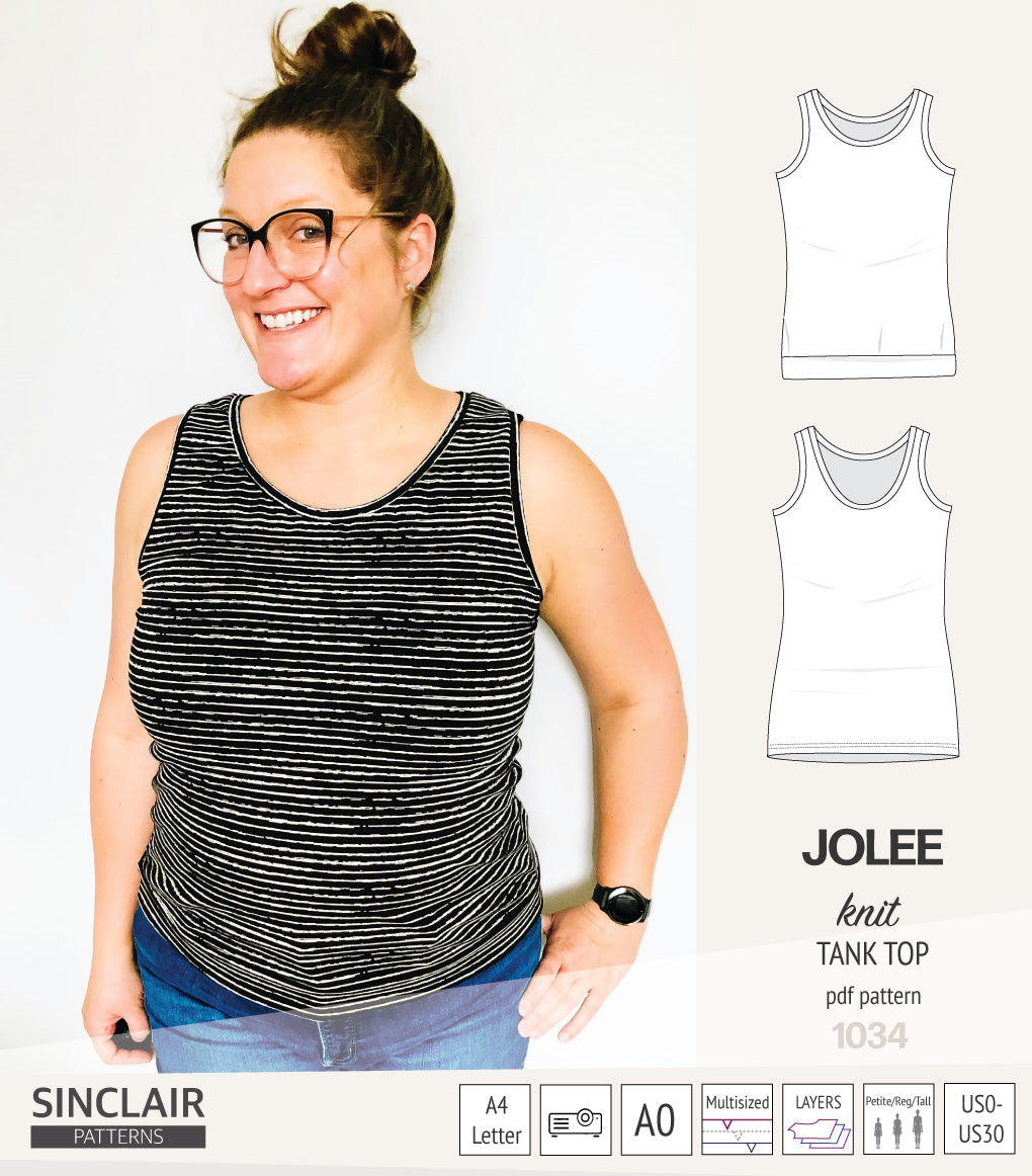 Jolee knit longline tank top sewing pattern (PDF) – Sinclair Patterns
