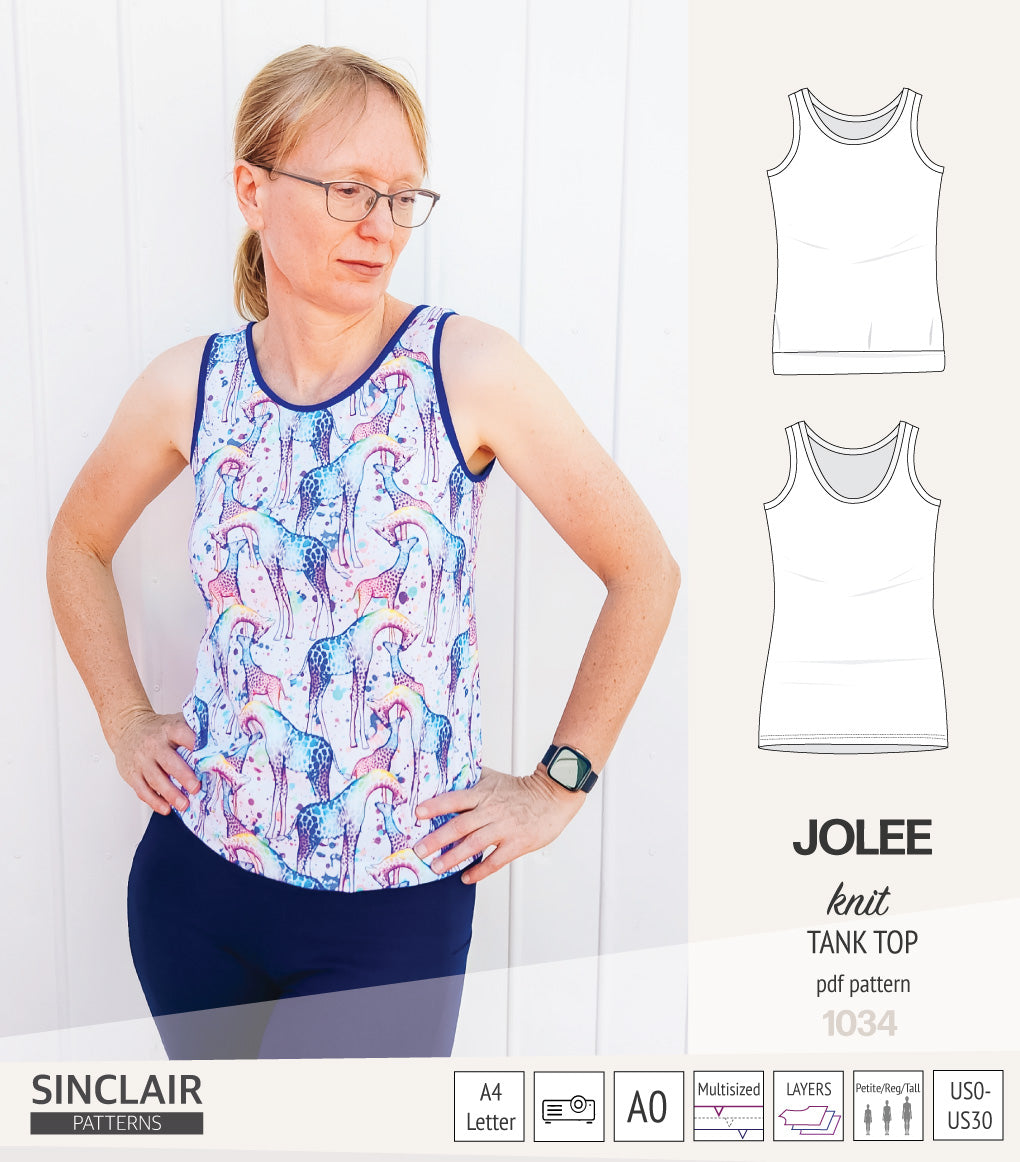 Jolee knit longline tank top sewing pattern (PDF) – Sinclair Patterns