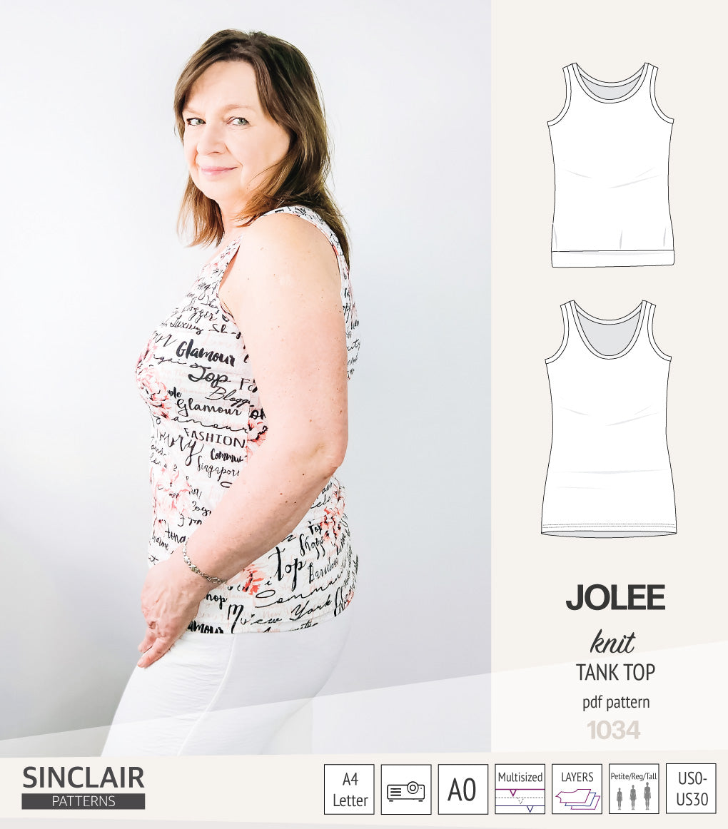 Jolee knit longline tank top sewing pattern (PDF) – Sinclair Patterns