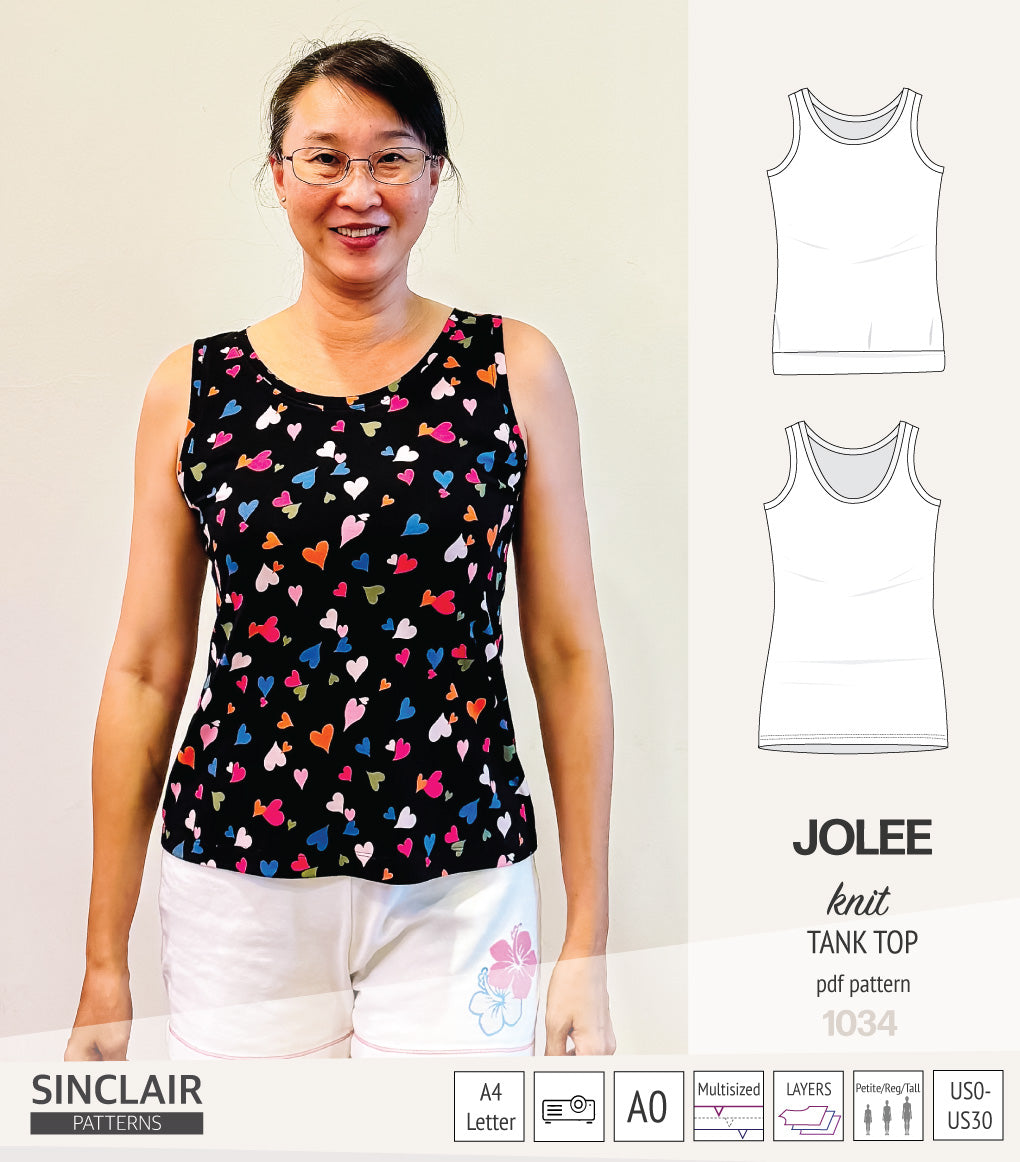 Jolee knit longline tank top sewing pattern (PDF) – Sinclair Patterns