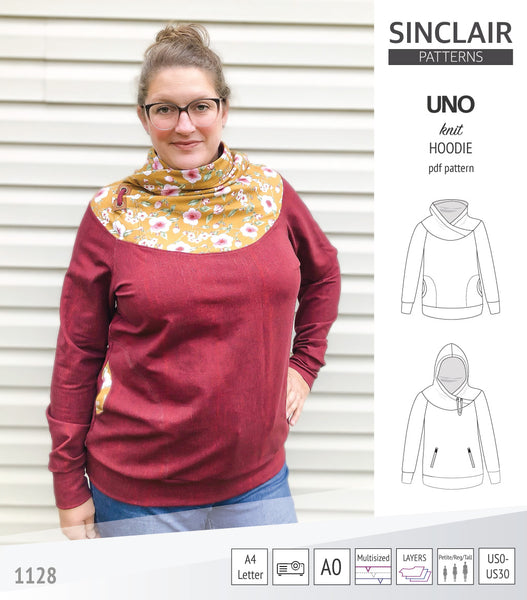 Uno hoodie with a round yoke (pdf sewing pattern) - Sinclair Patterns