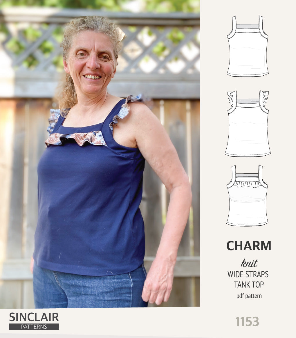 Charm wide straps tank top with optional ruffles (PDF) – Sinclair Patterns