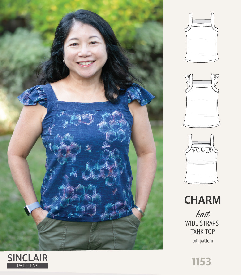 Charm wide straps tank top with optional ruffles (PDF) – Sinclair Patterns