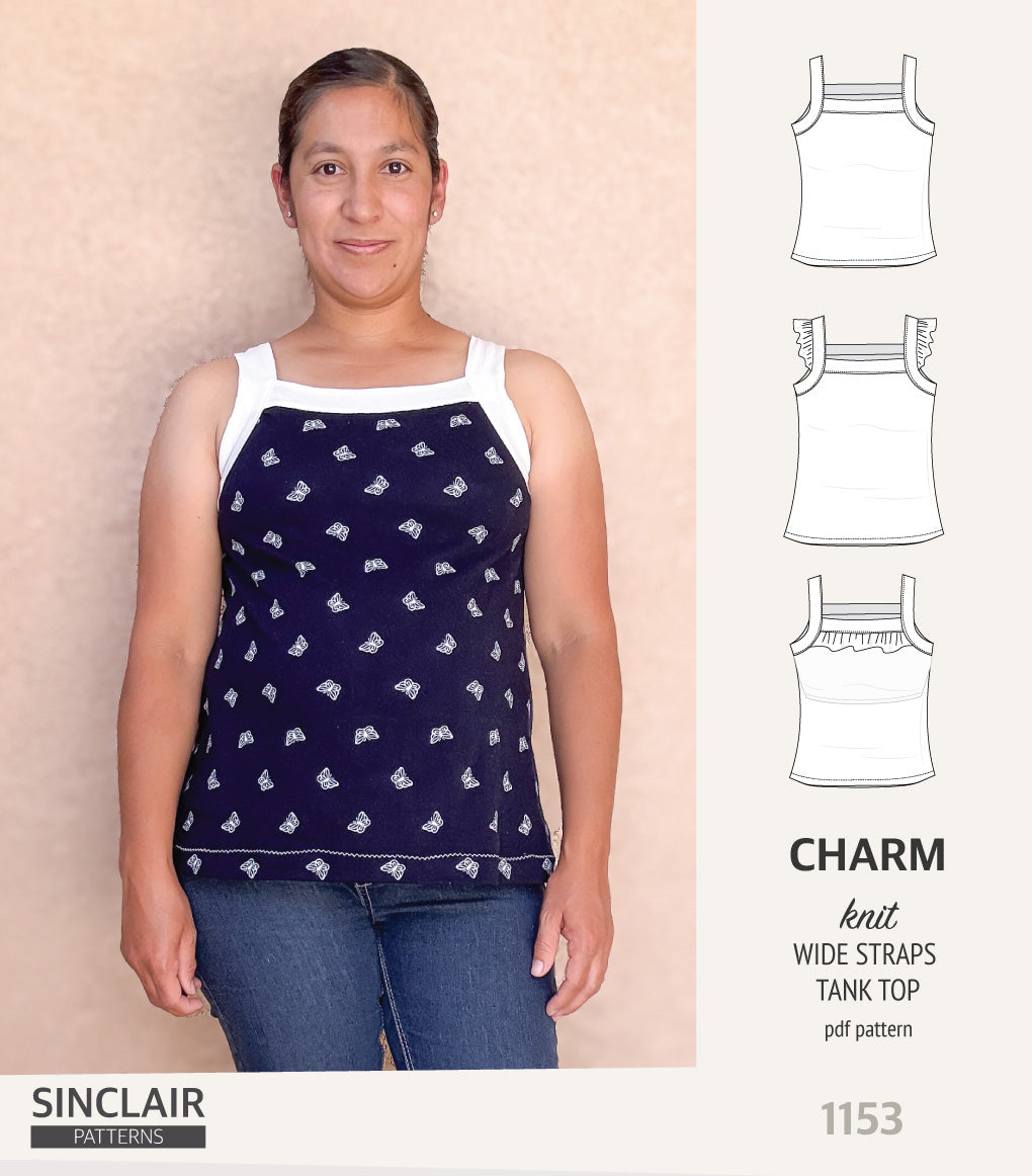 Charm wide straps tank top with optional ruffles (PDF) – Sinclair Patterns
