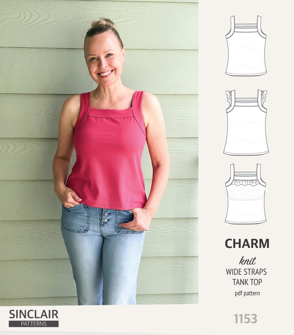 Charm wide straps tank top with optional ruffles (PDF) – Sinclair Patterns