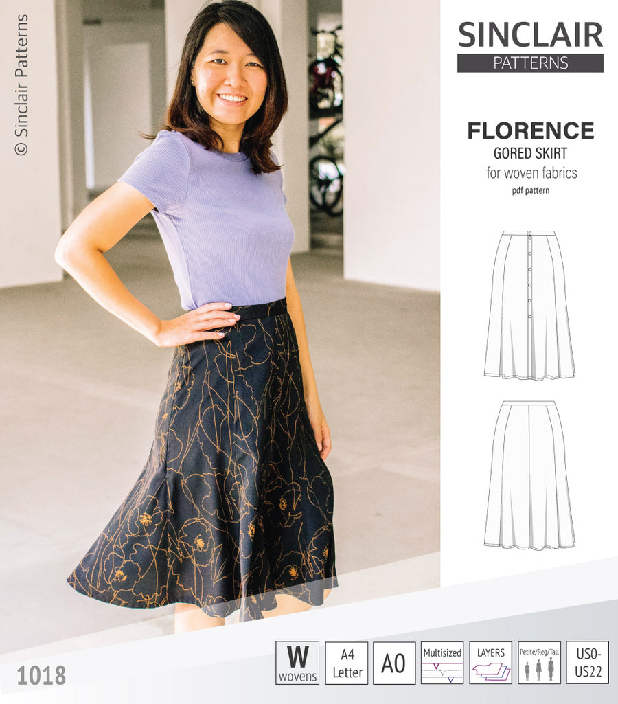 Florence woven gored skirt with buttons/zipper (PDF) – Sinclair Patterns