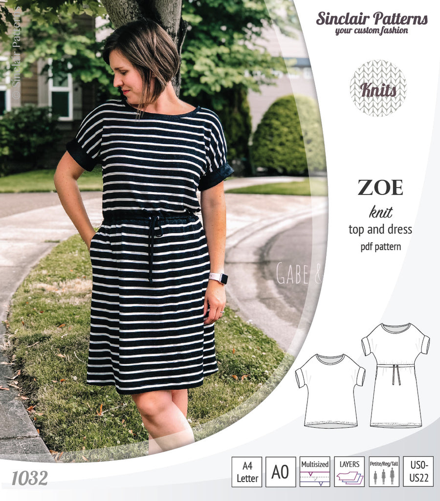 Zoe relaxed dolman knit top and drawstring dress (PDF) – Sinclair Patterns