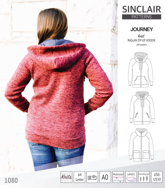 Journey zip up knit raglan hoodie with different pocket styles (PDF ...