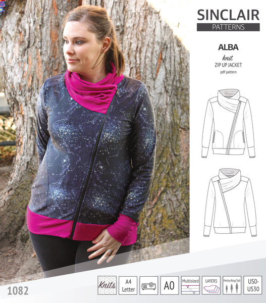 Alba zip up knit asymmetrical jacket with a cowl and side pockets (PDF ...