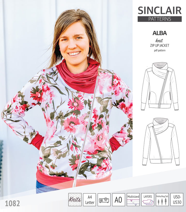 Alba zip up knit asymmetrical jacket with a cowl and side pockets (PDF ...