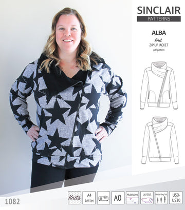 Alba zip up knit asymmetrical jacket with a cowl and side pockets (PDF ...