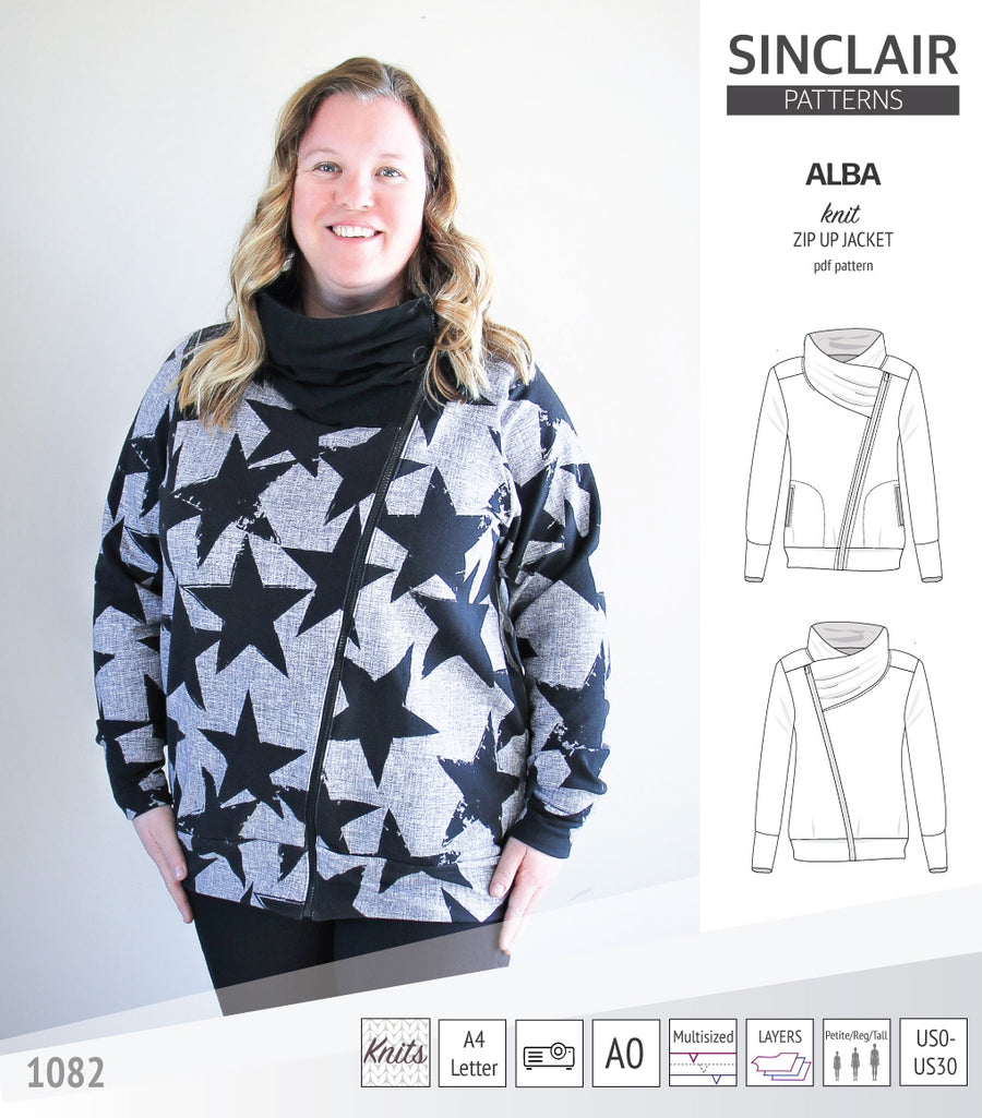Alba zip up knit asymmetrical jacket with a cowl and side pockets (PDF ...