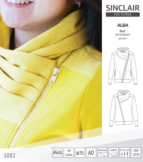 Alba zip up knit asymmetrical jacket with a cowl and side pockets (PDF ...