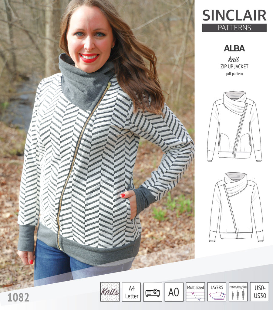 Alba zip up knit asymmetrical jacket with a cowl and side pockets (PDF ...