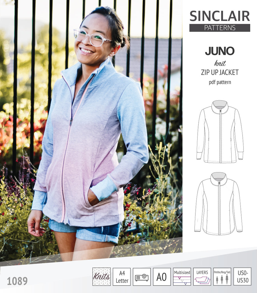 Juno knit zip up fleece style jacket with pockets (PDF) – Sinclair Patterns