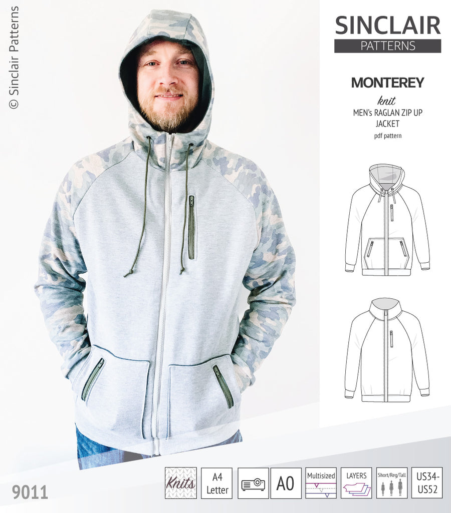 Monterey zippered knit raglan jacket for men (PDF) – Sinclair Patterns