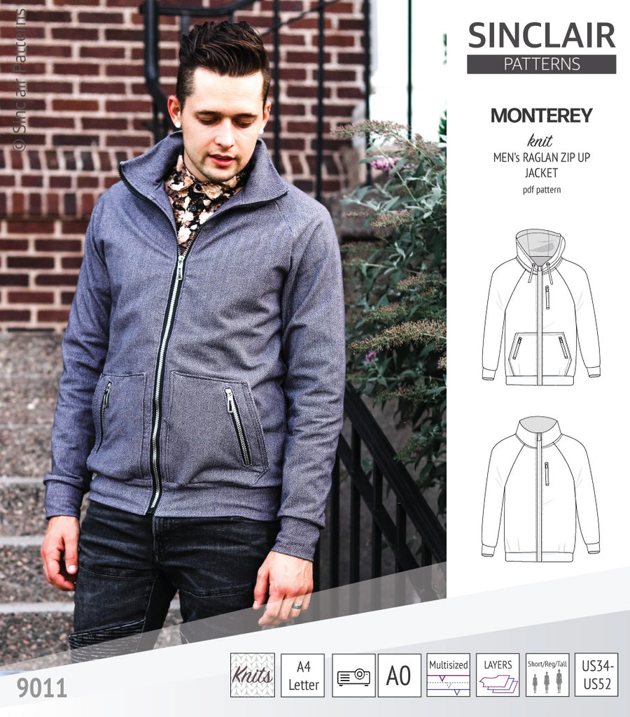 Monterey zippered knit raglan jacket for men (PDF) – Sinclair Patterns