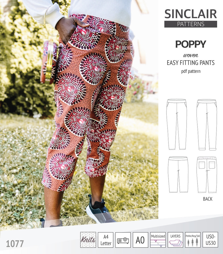 Poppy easy fitting pants with pockets for woven fabrics (PDF sewing ...