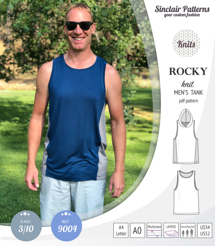 Rocky semi fitted knit tank with optional panels and a hood for men (P ...