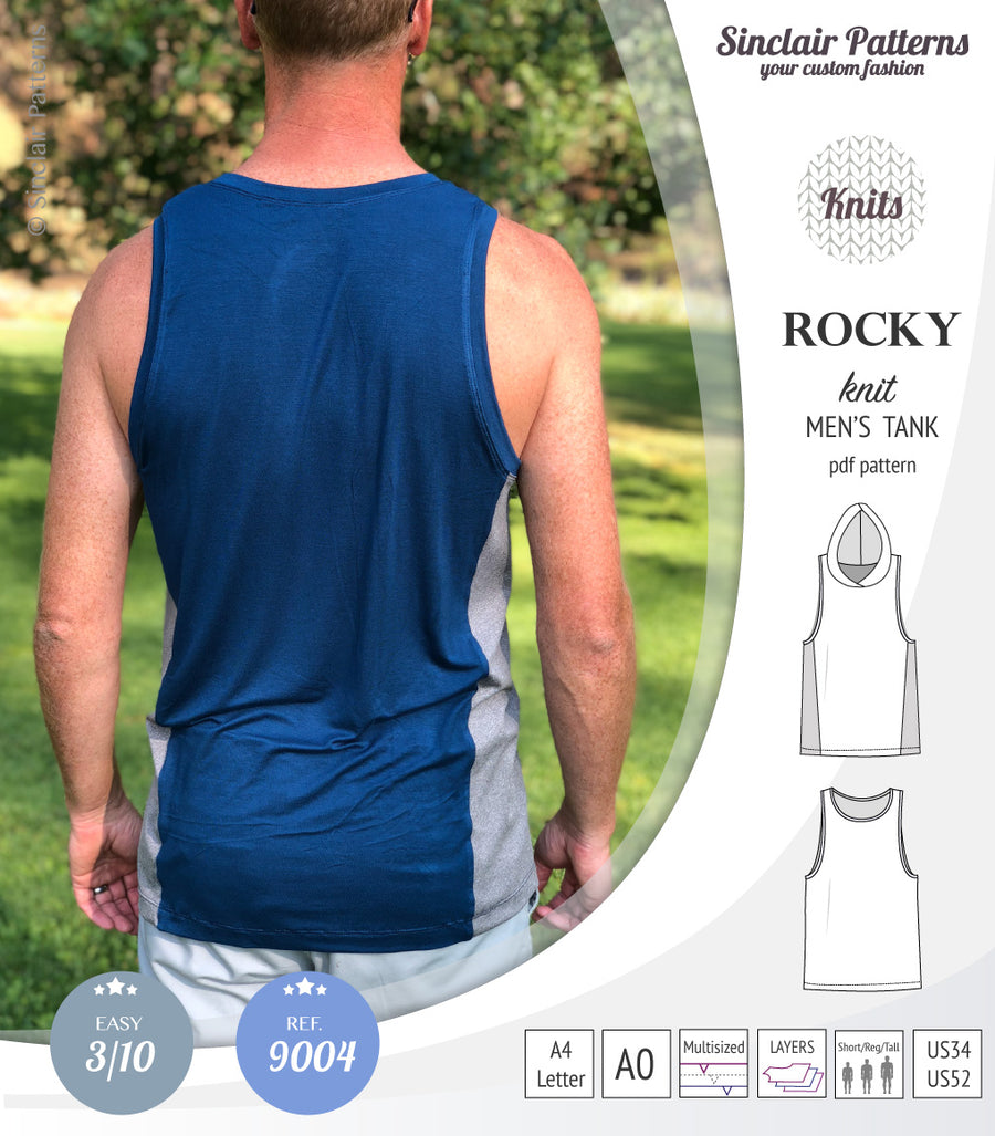 Rocky semi fitted knit tank with optional panels and a hood for men (P ...