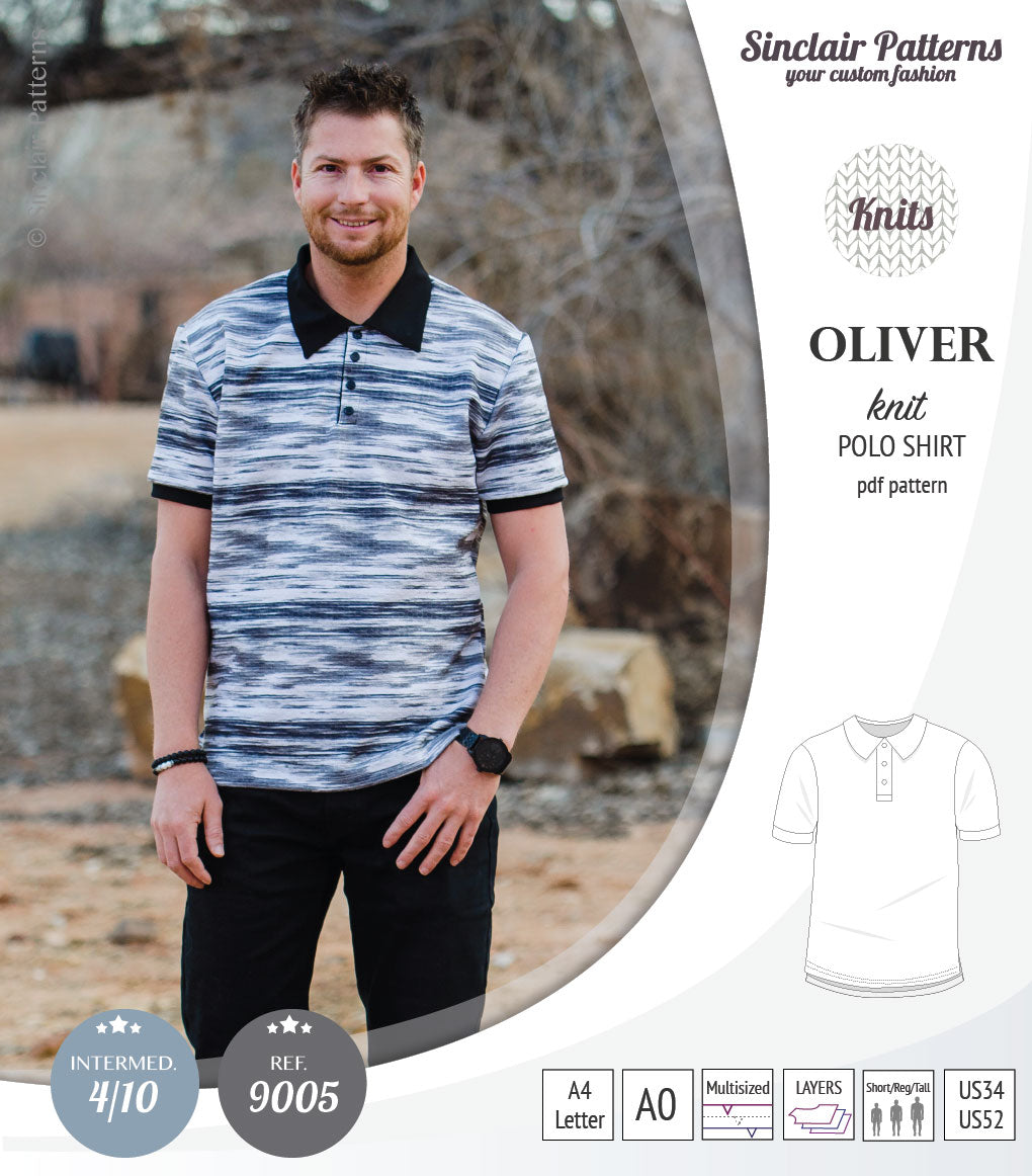 Oliver classic knit polo shirt for men (PDF) – Sinclair Patterns