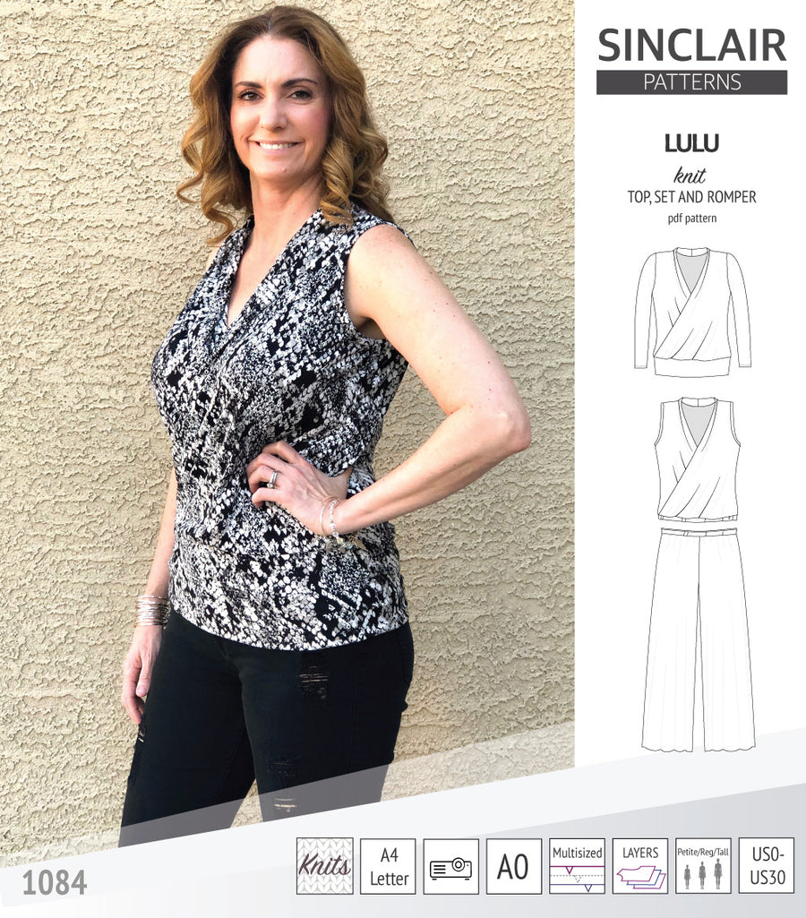 Lulu faux wrap knit top, set and romper (PDF) – Sinclair Patterns
