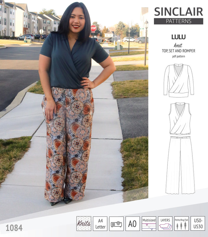 Lulu faux wrap knit top, set and romper (PDF) – Sinclair Patterns