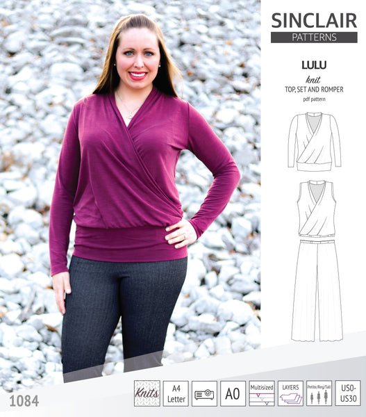 Lulu faux wrap knit top, set and romper (PDF) - Sinclair Patterns