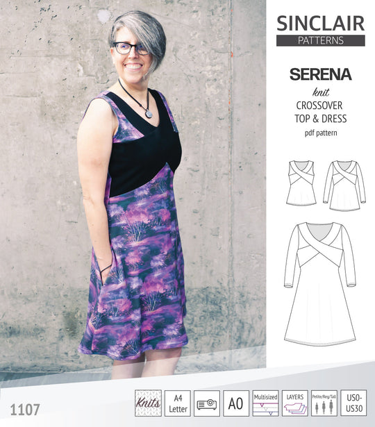 Serena crossover knit top and dress (PDF) – Sinclair Patterns