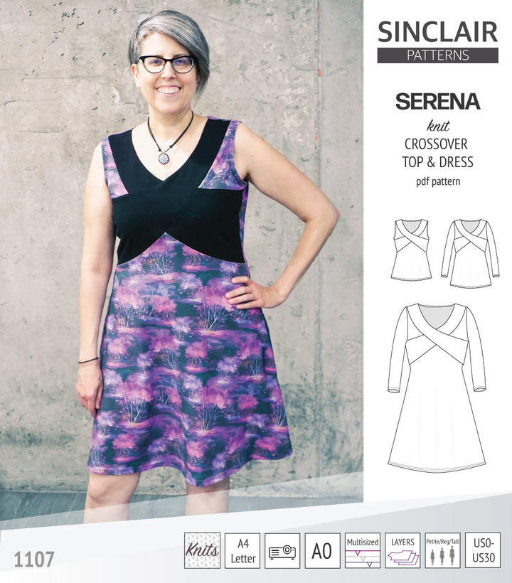 Serena crossover knit top and dress (PDF) – Sinclair Patterns