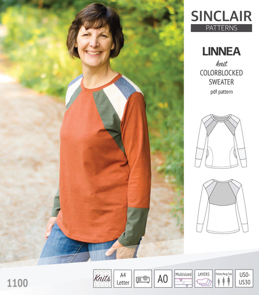 Linnea colorblocked sweater with pockets pdf sewing pattern - Sinclair ...