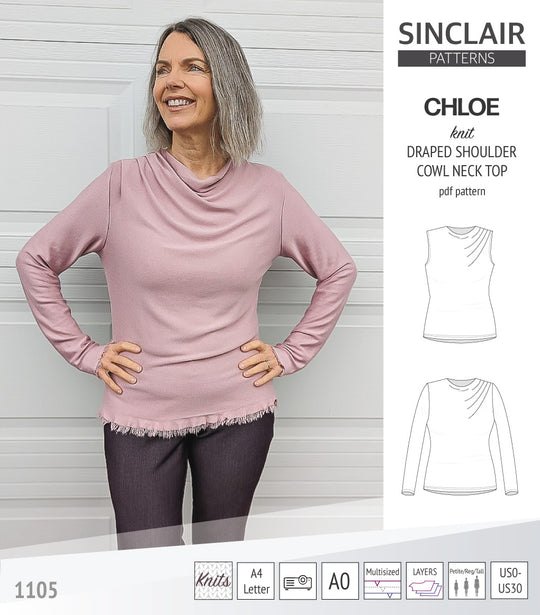 Chloe draped shoulder top with a high cowl neck (PDF) – Sinclair Patterns
