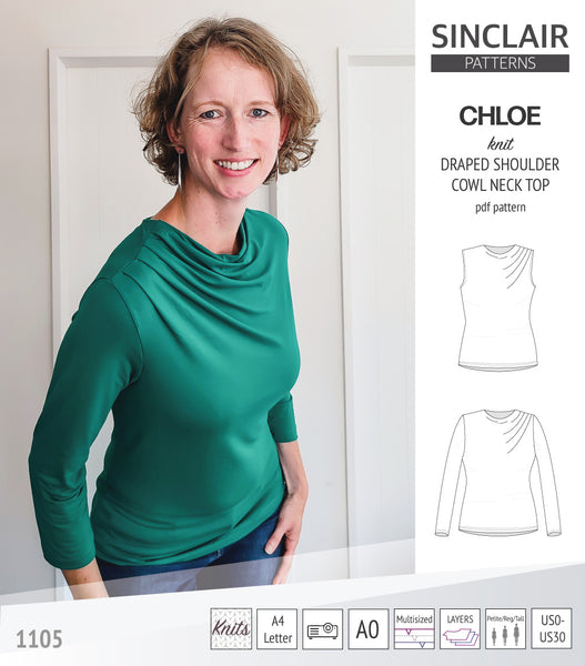 Chloe draped shoulder top with a high cowl neck (PDF) - Sinclair Patterns