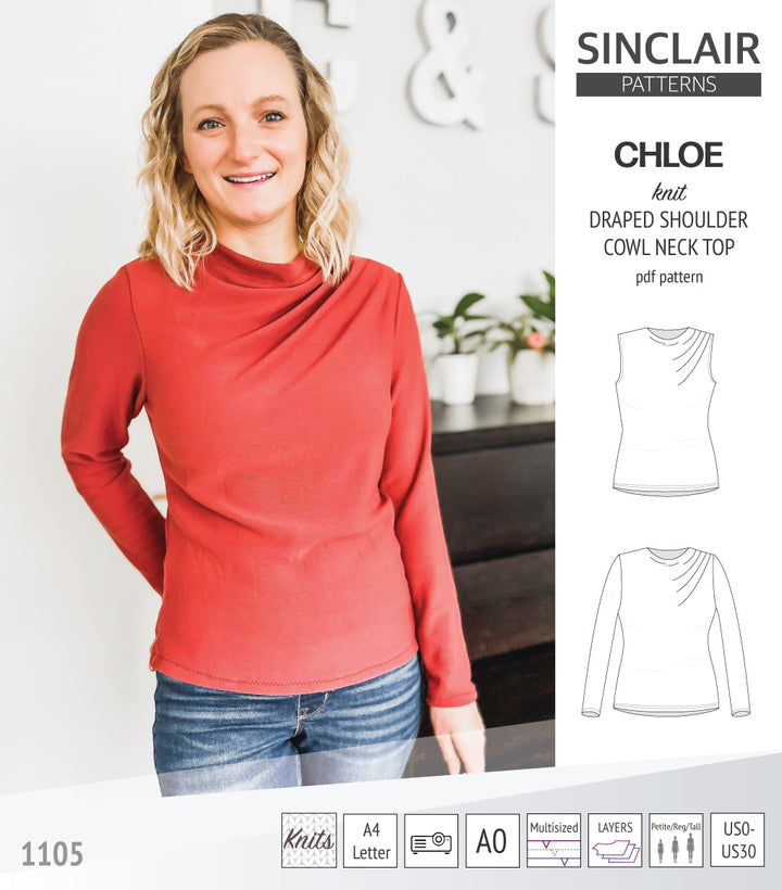 Chloe draped shoulder top with a high cowl neck (PDF) – Sinclair Patterns
