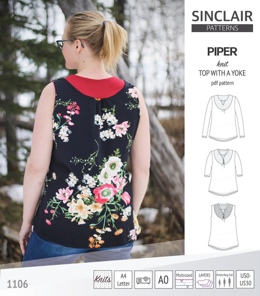 Piper knit top with a woven yoke (pdf) - Sinclair Patterns
