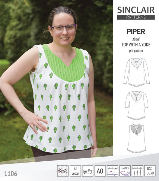 Piper knit top with a woven yoke (pdf) - Sinclair Patterns