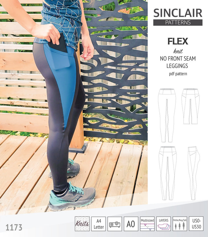 Flex no front seam leggings with colorblocking and pockets pdf sewing ...